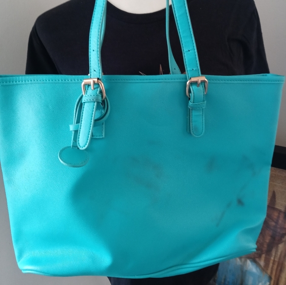 Target | Bags | Payless Teal Faux Leather Side Zip Tote | Poshmark